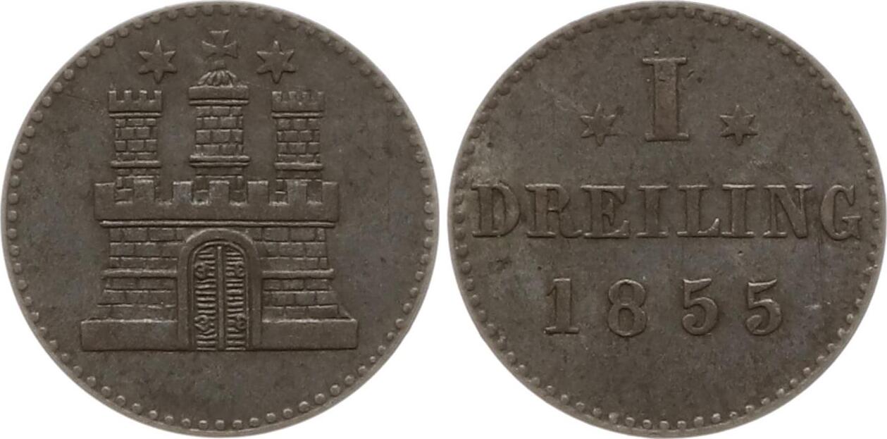 Hamburg, Stadt Dreiling 1855 Sehr schön - vorzüglich, min. Kr. | MA-Shops