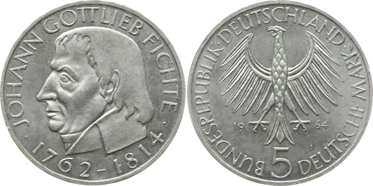 Bundesrepublik Deutschland 5 Mark 1964 J Fichte Vorzüglich ...