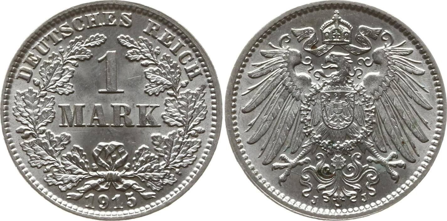 Deutschland, Kaiserreich 1 Mark 1915 J Fast Stempelglanz, winz. Fleck | MA-Shops