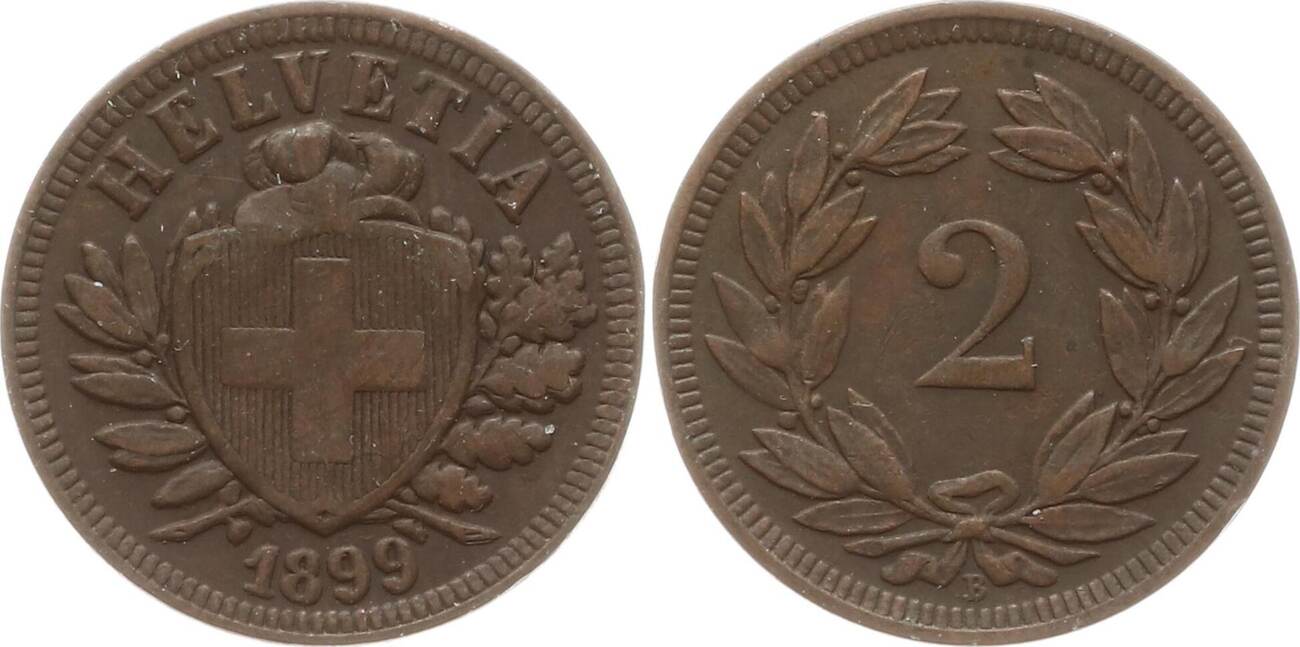 Schweiz 2 Rappen 1899 B Besser als sehr schön, Patina | MA-Shops
