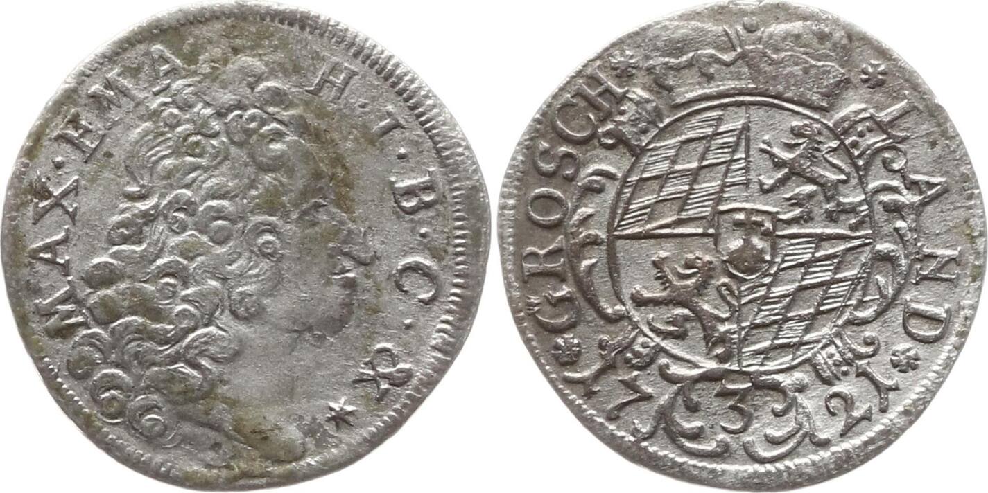 Bayern, Kurfürstentum 3 Kreuzer (Groschen) 1721 Maximilian II. Emanuel ...