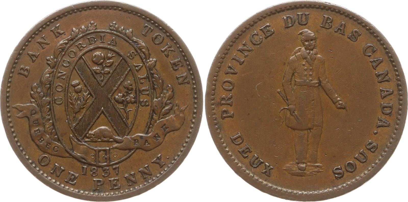 Kanada, Province du Bas Canada 1 Penny Bank Token (2 Sous) 1837 Ausgabe ...