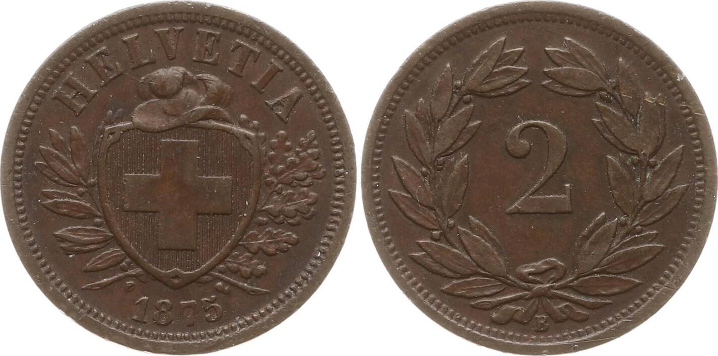 Schweiz 2 Rappen 1875 Besser als sehr schön | MA-Shops