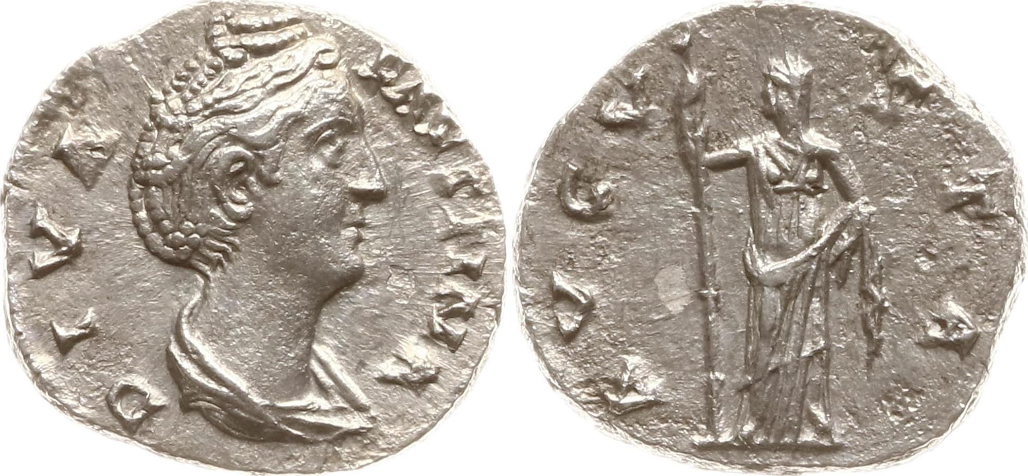 Römische Kaiserzeit Denar nach 141 Diva Faustina I, DIVA-FAVSTINA / AVGV-STA, Ceres n.l. hält ...