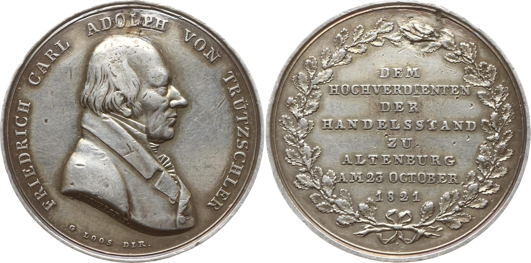Sachsen-Altenburg Silbermedaille 1821 v. Pfeuffer, 50. Dienstjubiläum ...
