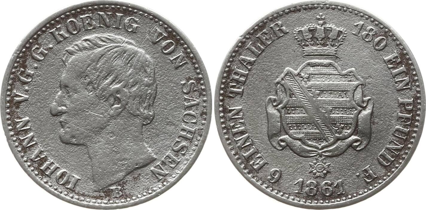 Sachsen, Königreich 1/6 Taler 1861 B Johann, 1854 - 1873 Sehr schön ...