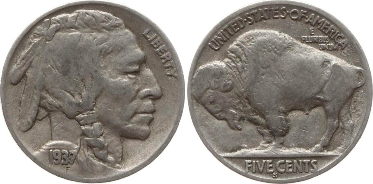 USA 5 Cents (Buffalo Nickel) 1937 S San Francisco Sehr schön | MA-Shops