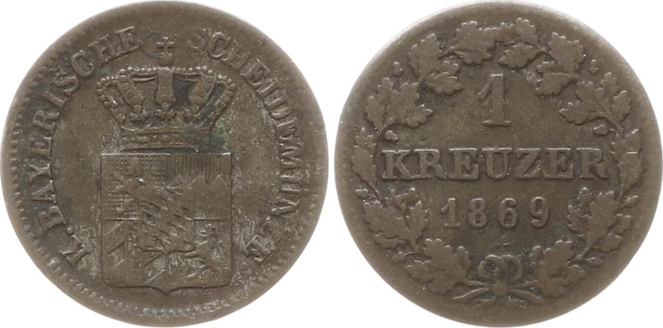Bayern, Königreich 1 Kreuzer 1869 Ludwig II., 1864 - 1886 Fast sehr ...