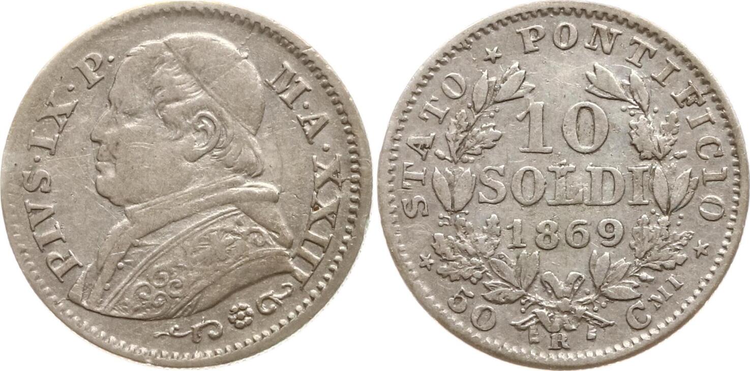 Vatikan 10 Soldi 1869 R Pius IX., 1846 - 1878 Sehr schön | MA-Shops