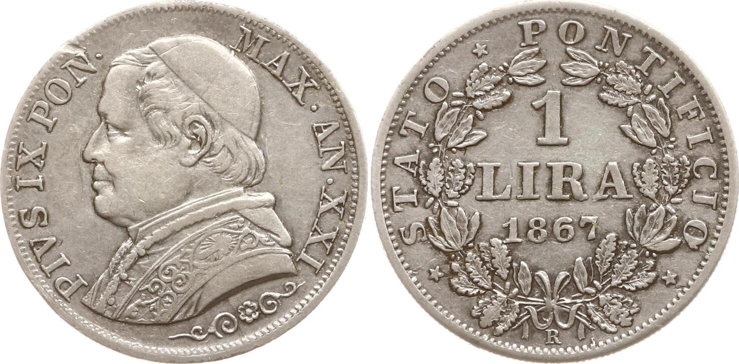 Vatikan 1 Lira 1867 R Pius IX., 1846 - 1878 Sehr schön, kl. Schürfkratzer am Rand | MA-Shops