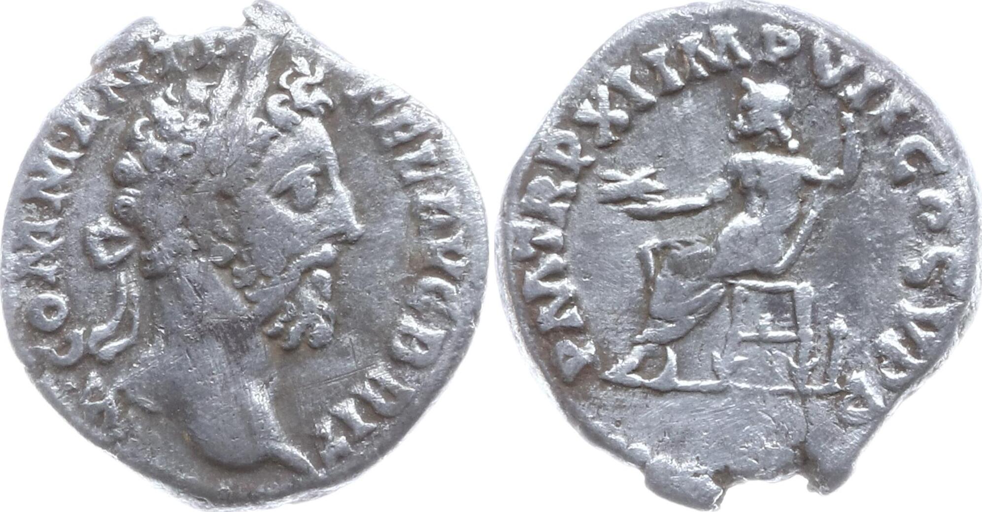 Römische Kaiserzeit Denar 186 Commodus, 177 - 192, Jupiter sitzend mit Blitzbündel und Speer ...