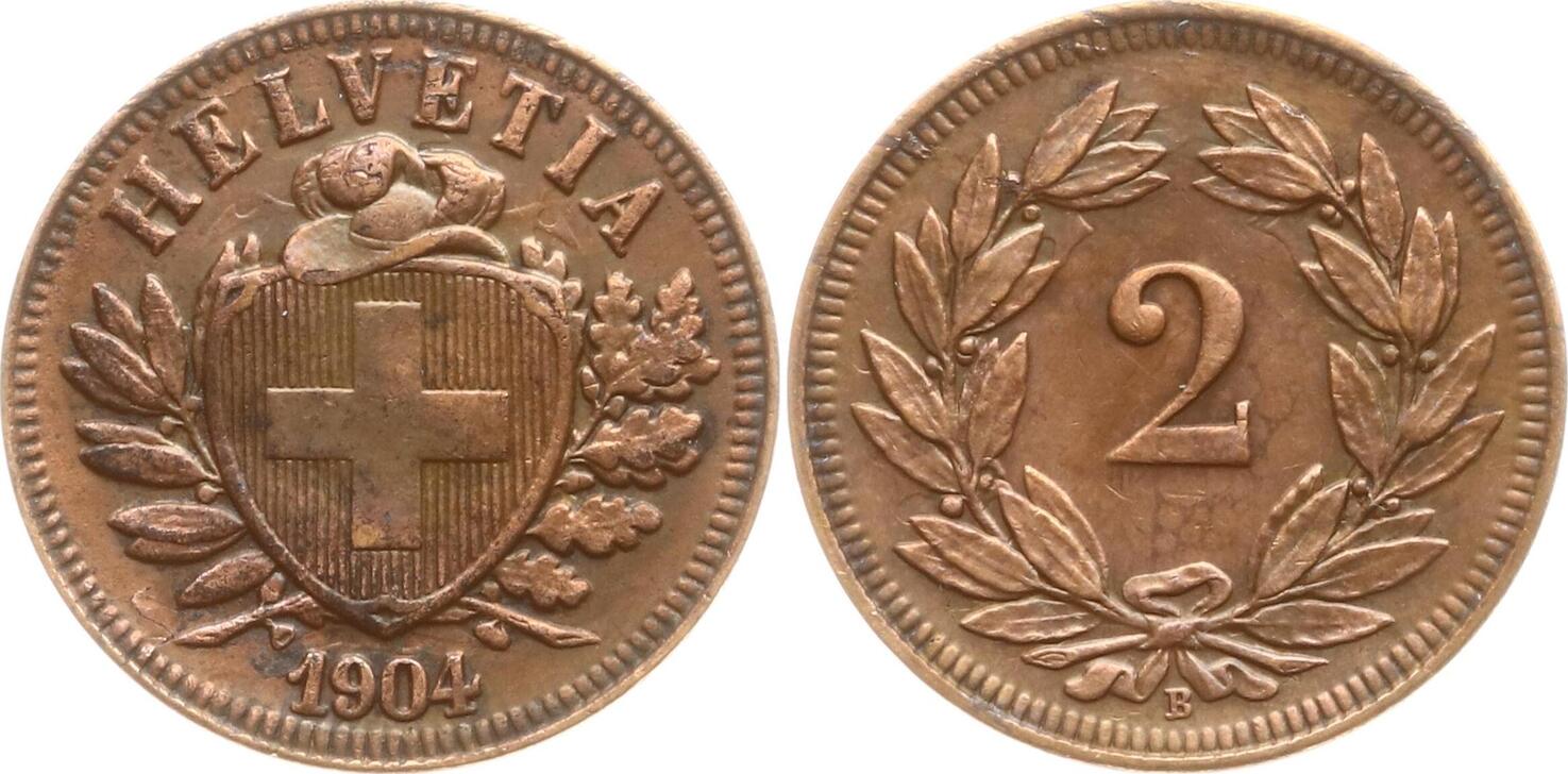 Schweiz 2 Rappen 1904 B Besser als sehr schön | MA-Shops