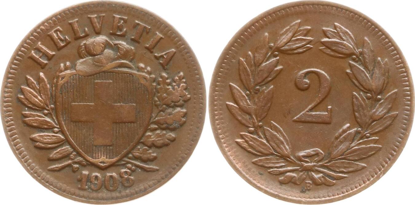 Schweiz 2 Rappen 1908 B Besser als sehr schön | MA-Shops