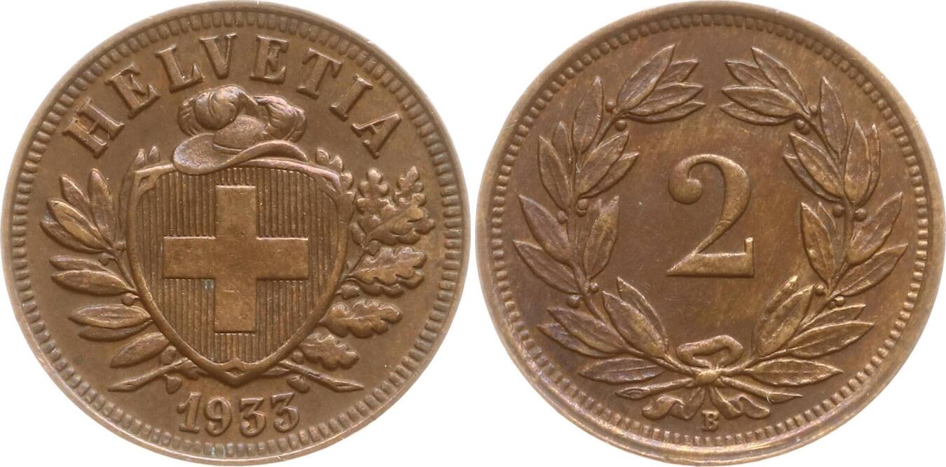 Schweiz 2 Rappen 1933 B Besser als sehr schön | MA-Shops