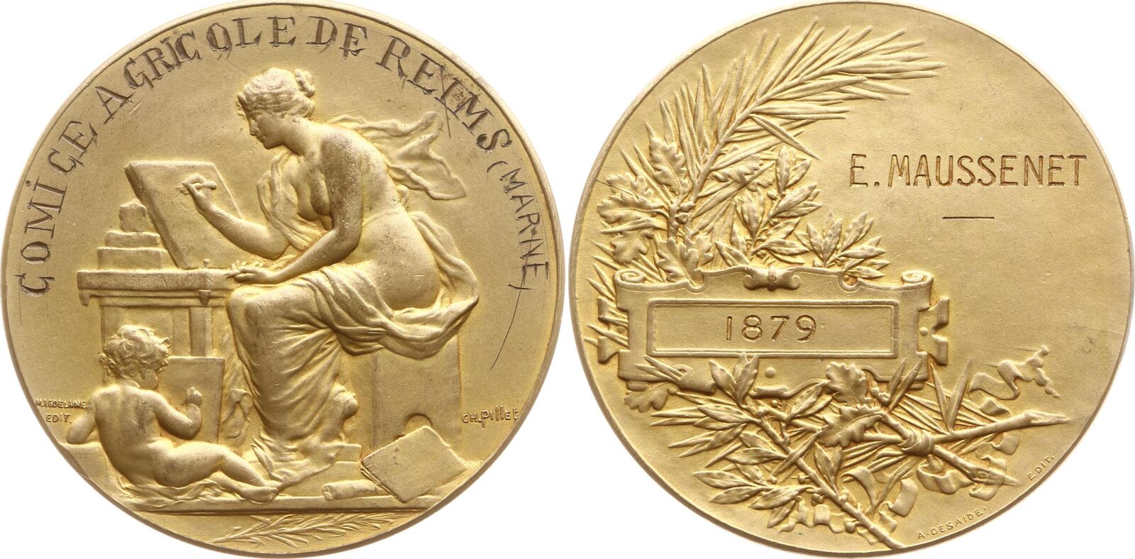 Frankreich, 3. Republik, Reims Bronzemedaille, vergoldet 1879 von Ch ...