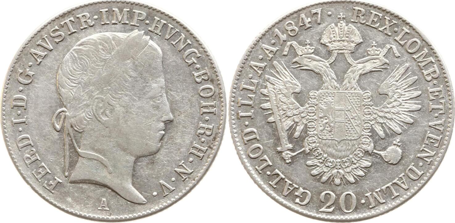 Österreich, Kaiserreich 20 Kreuzer 1847 A Ferdinand I., 1835 - 1848, Wien Fast vorzüglich, kl ...