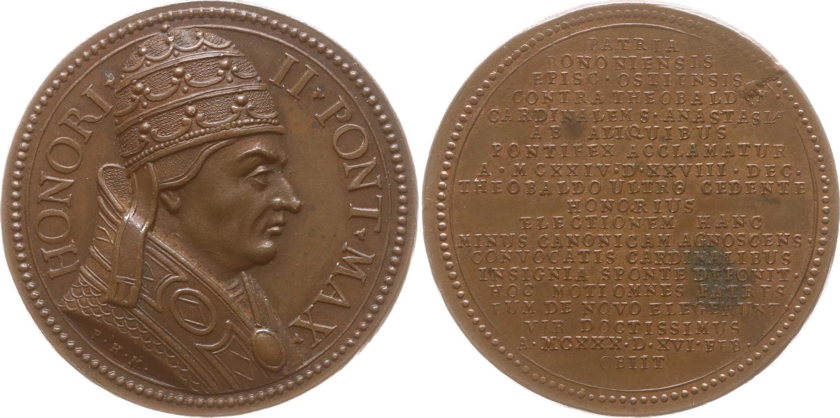 Vatikan Bronzemedaille, RR! o.J. (18. Jh.) Honorius II., 1124 - 1130 ...