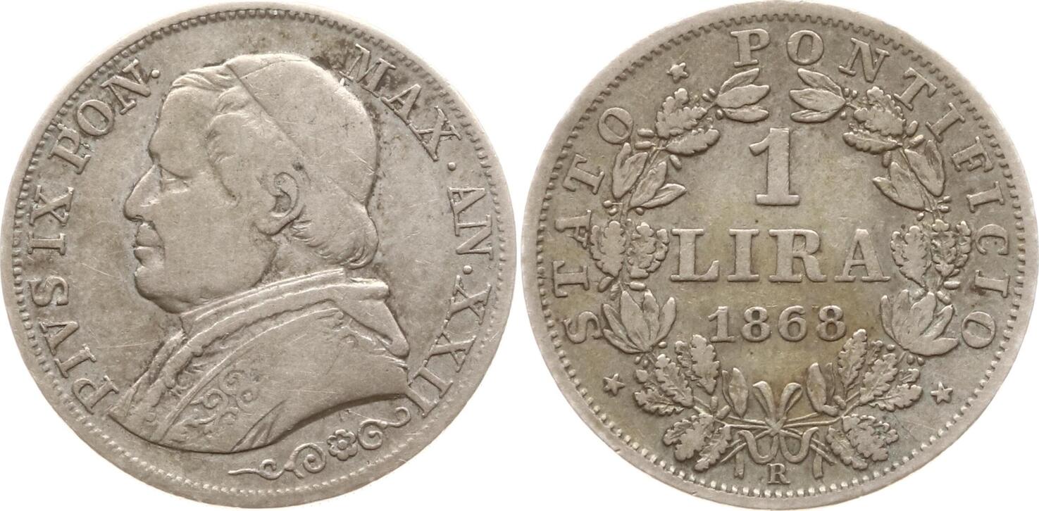 Vatikan 1 Lira 1868 R Pius IX., 1846 - 1878, An XXII Fast sehr schön | MA-Shops