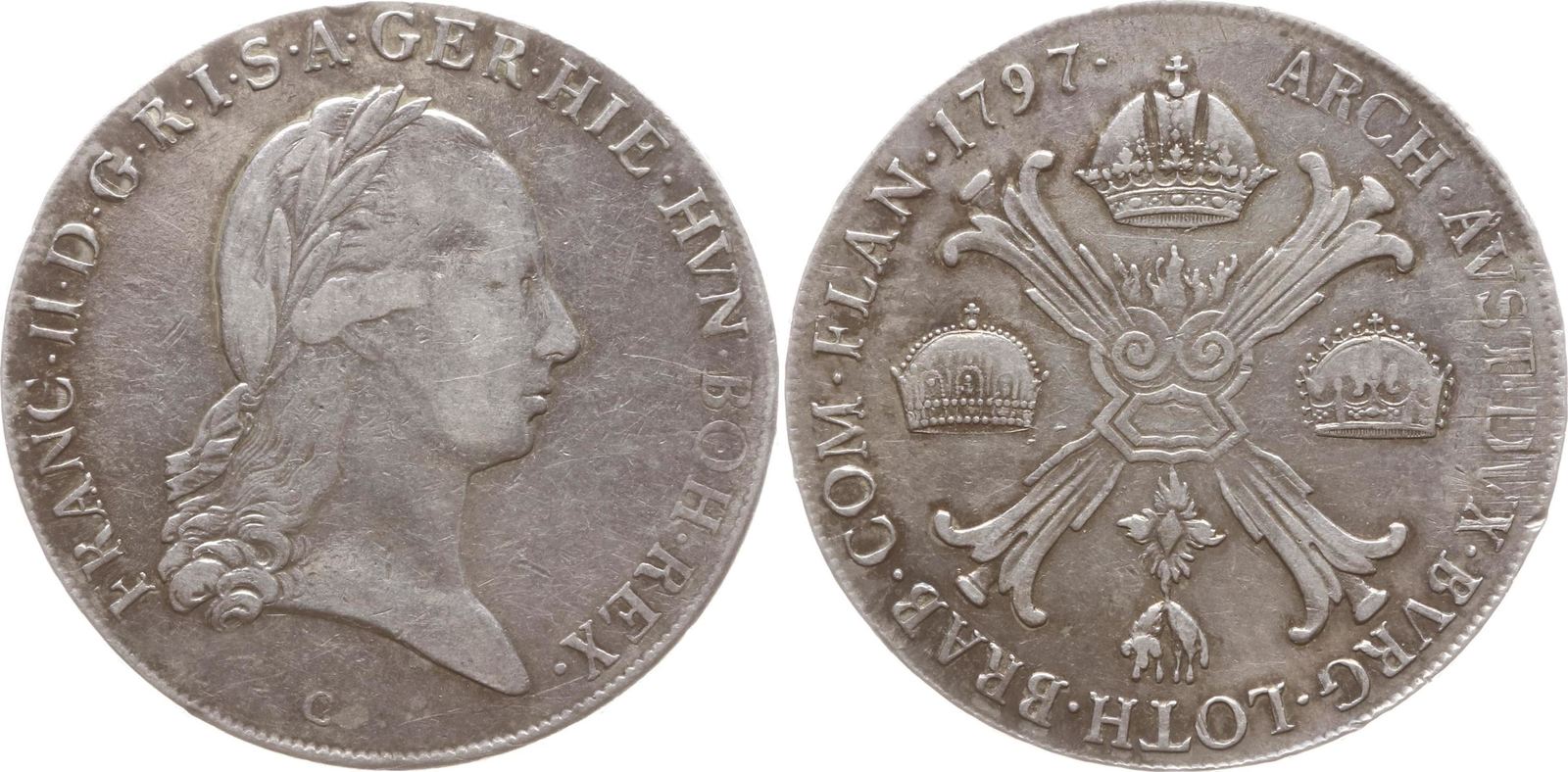 RDR, Haus Habsburg Kronentaler 1797 C Prag, Franz II., 1792 - 1806 Sehr schön, winz. RF, min ...