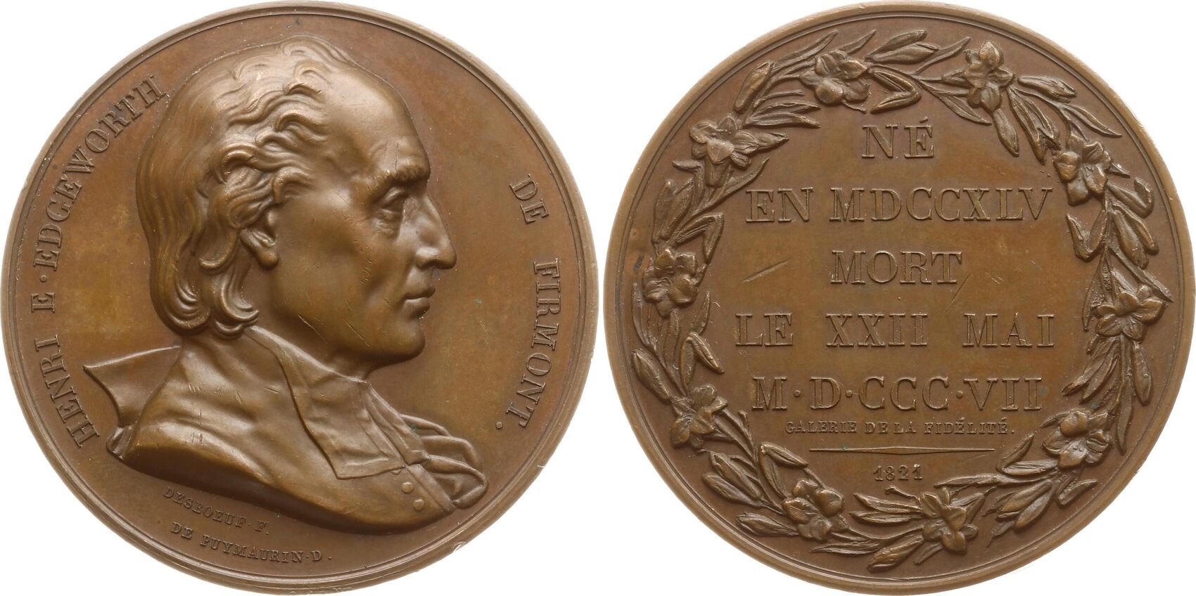 Frankreich, Königreich Große Bronzemedaille 1821, RR! Louis XVIII., v ...