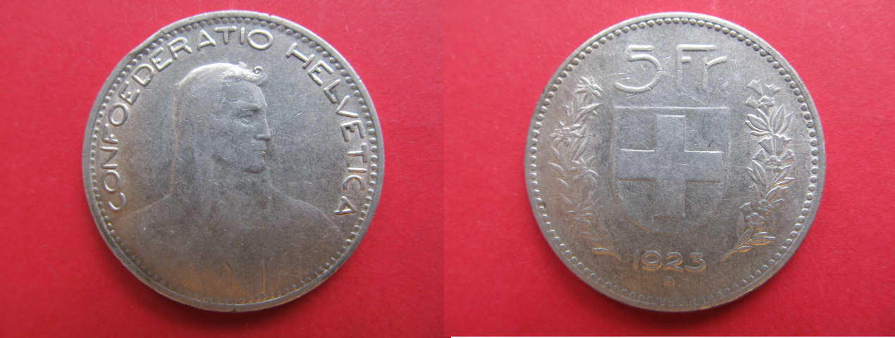 Schweiz 5 Franken 1923 B Fünf Fr. - Confoederatio Helvetica - großer Alphirte - Hirte - Silber ...