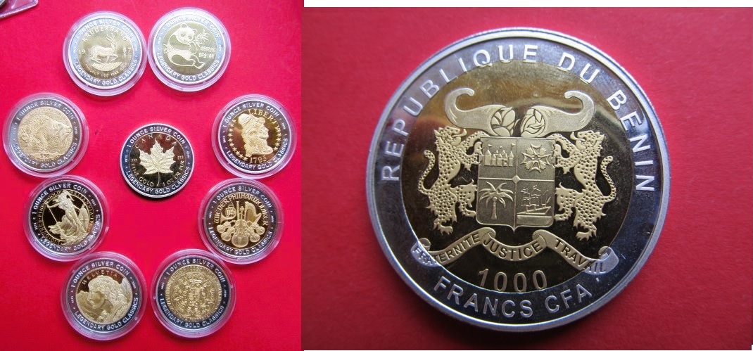 Benin 9 x 1000 Francs 2015 Silberunzen der Serie Legendary GOLD ...