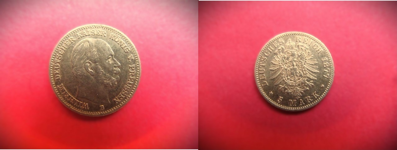 Deutsches Kaiserreich / Preussen 5 Mark Gold 1877 B Wilhelm II. - J.244 ...