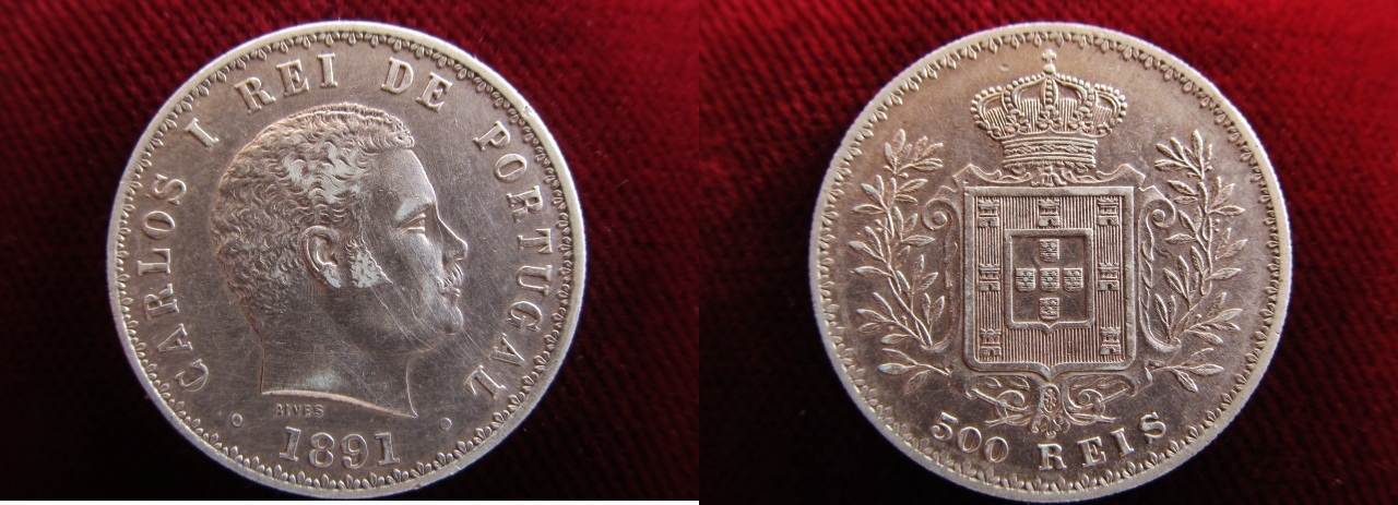 Portugal 500 Reis 1891 Carlos I. - kl.Rdf. ss/vz | MA-Shops