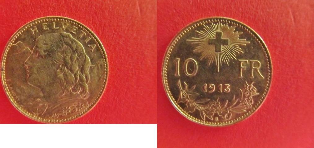 Schweiz 10 Franken Gold 1913 B Helvetia Vreneli ss-vz/vz | MA-Shops