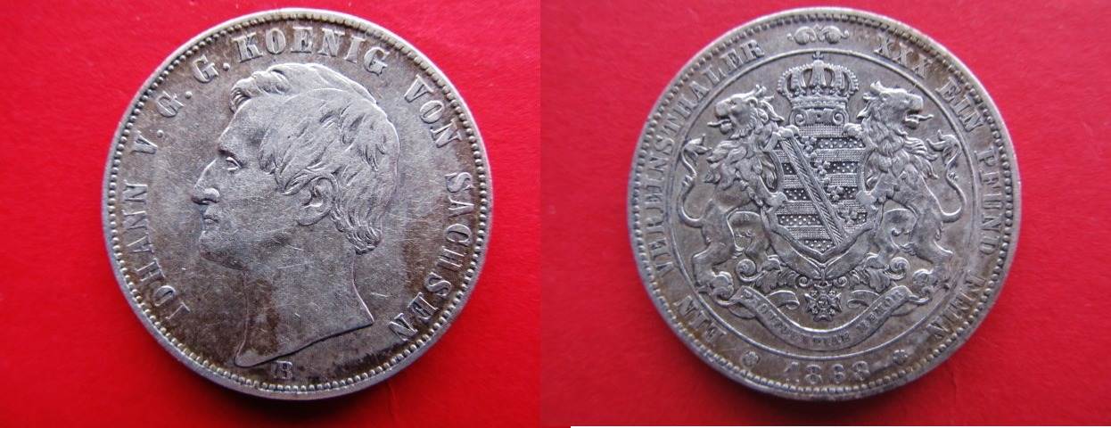 Sachsen 1868 B Johann - Vereinstaler - Vereins-Taler - Dresden - Thun ...