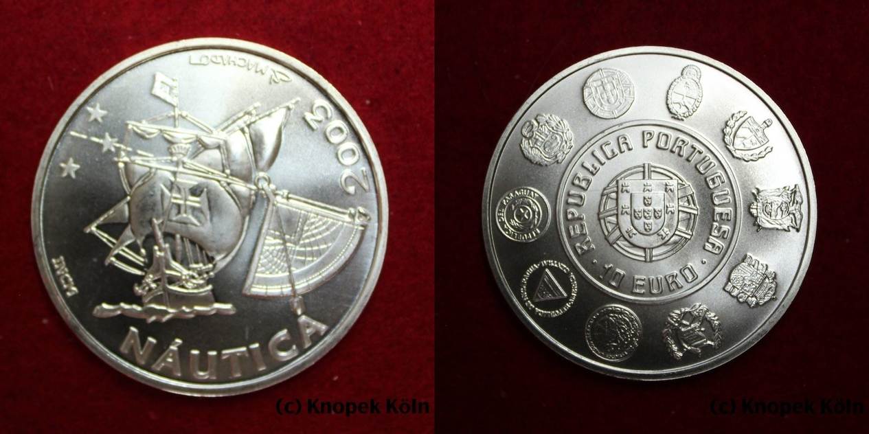Portugal 10 Euro 2003 Zehn € Nautica Republica Portuguesa silver coin ...