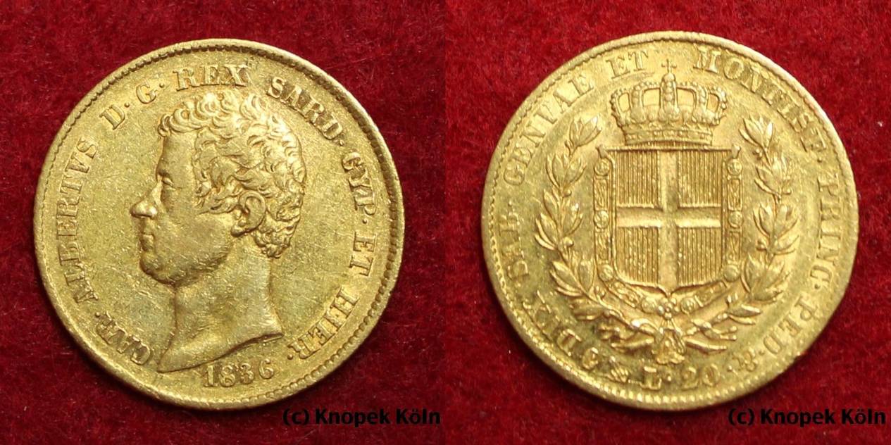 Italien/Sardinien 20 Lire (Gold) 1836 P Italian (Sardinia) gold coin ...