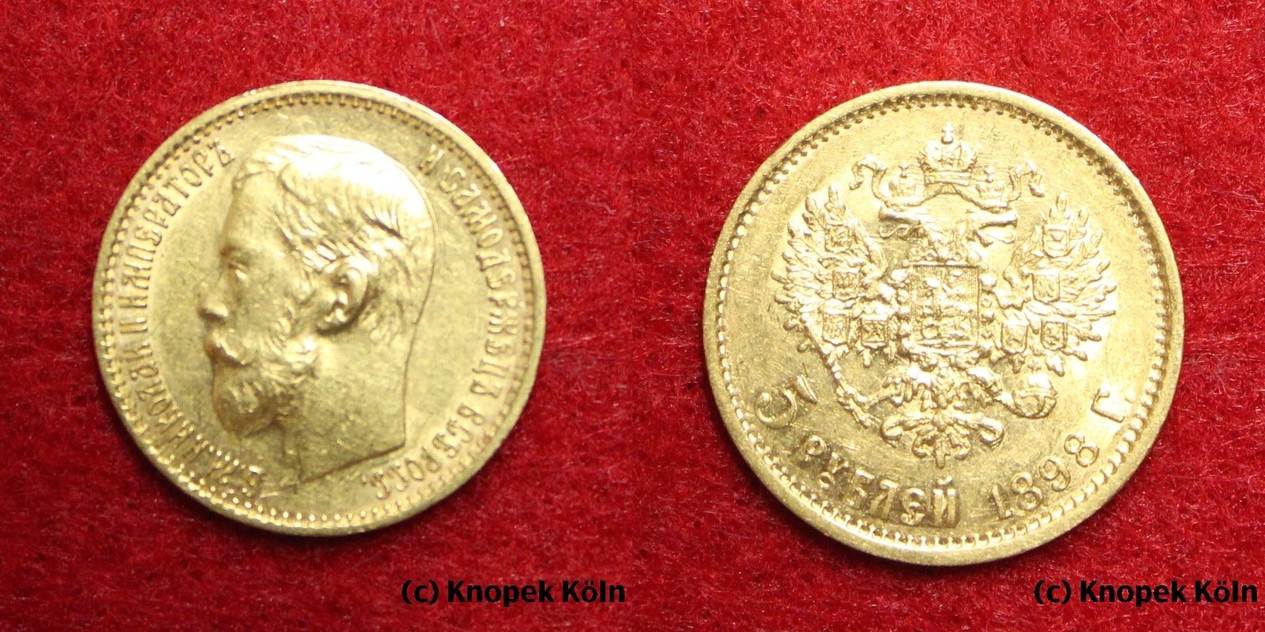 Russland 5 Rubel 1898 G Zar Nikolaus II., Gold, gutes vz | MA-Shops