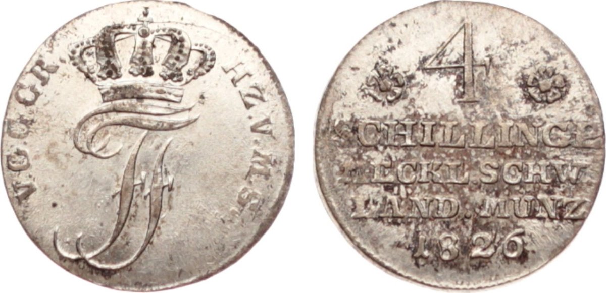 Mecklenburg-Schwerin 4 Schilling 1826 Friedrich Franz I. 1785-1837. fast vorzüglich | MA-Shops