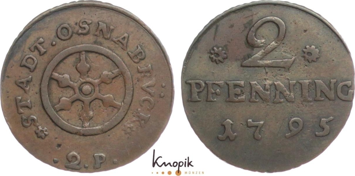 Osnabrück, Stadt Cu 2 Pfennig 1795 sehr schön | MA-Shops
