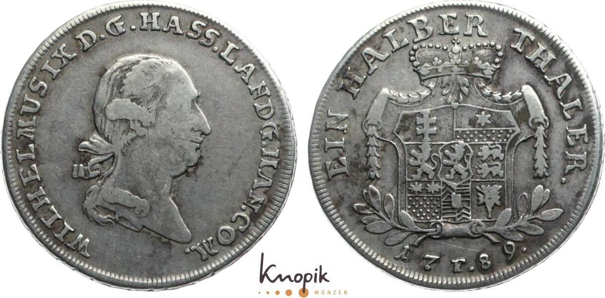 Hessen-Kassel 1/2 Taler 1789 K Wilhelm IX. 1785-1803. fast sehr schön / sehr schön | MA-Shops