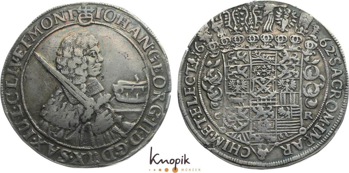 Sachsen-Albertinische Linie Erbländischer Taler 1 1662 CR Johann Georg II. 1656-1680. sehr schön ...
