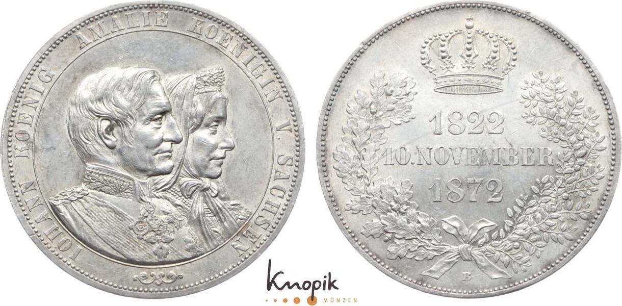 Sachsen-Albertinische Linie Doppeltaler 1872 B Johann 1854-1873. vorzüglich | MA-Shops