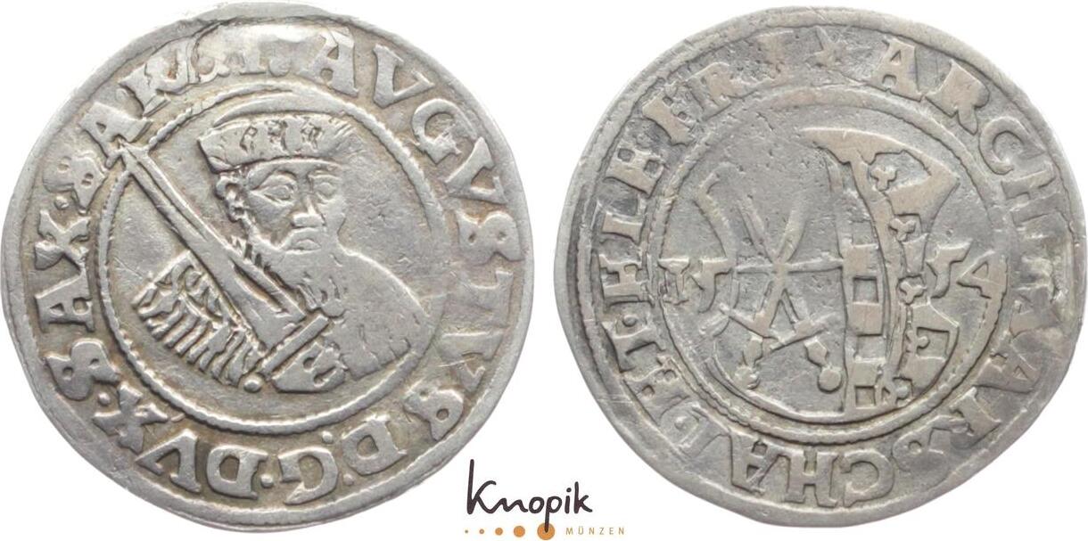 Sachsen-Albertinische Linie 1/4 Taler 1554 August 1553-1586. Henkelspur ...
