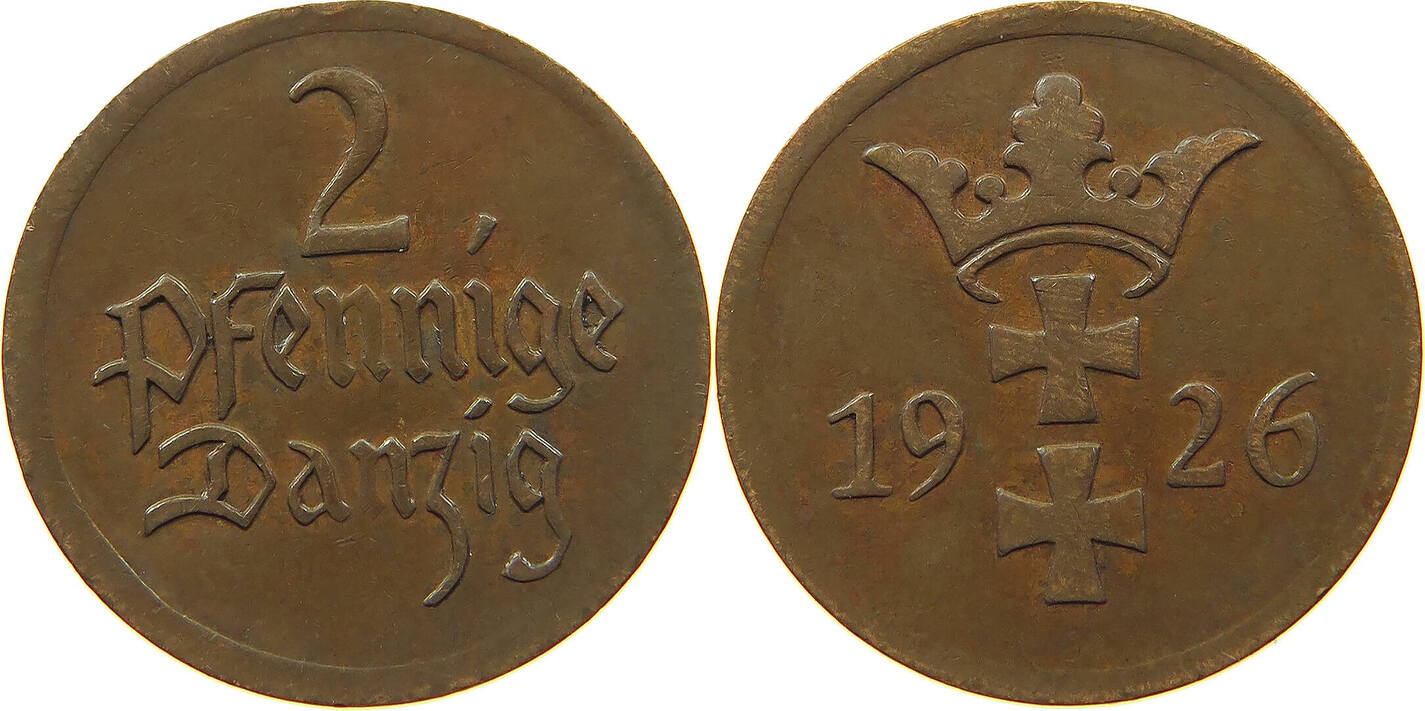 DANZIG 2 PFENNIG 1926 DEZENTRIERT SS | MA-Shops