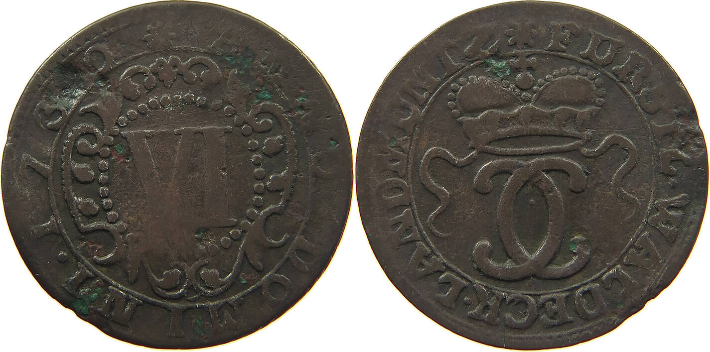 WALDECK 6 PFENNIG 1730 Karl August Friedrich 1728-1763. S-SS | MA-Shops