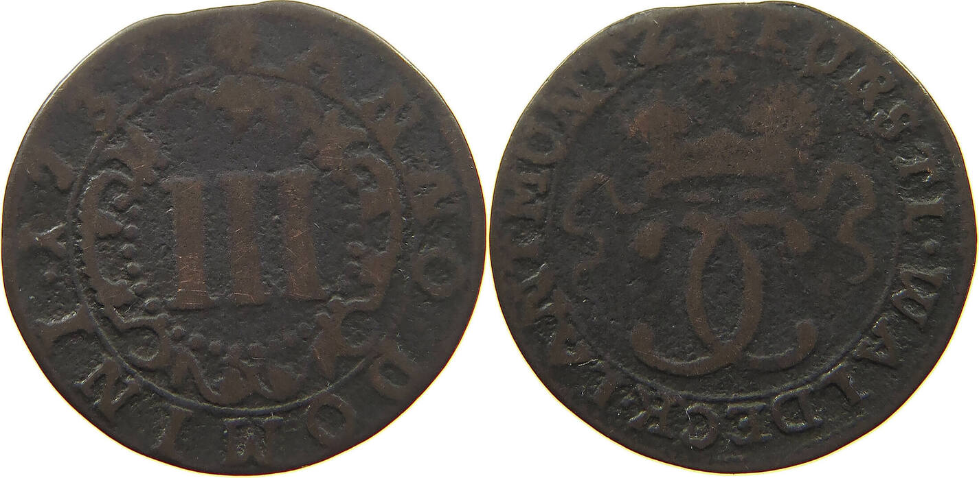 WALDECK 3 PFENNIG 1730 Karl August Friedrich 1728-1763 S | MA-Shops
