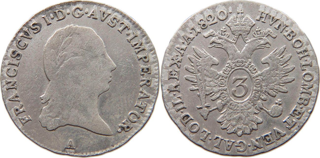 Haus Habsburg 3 Kreuzer 1820 Franz II./I. (1792-1835) ss | MA-Shops