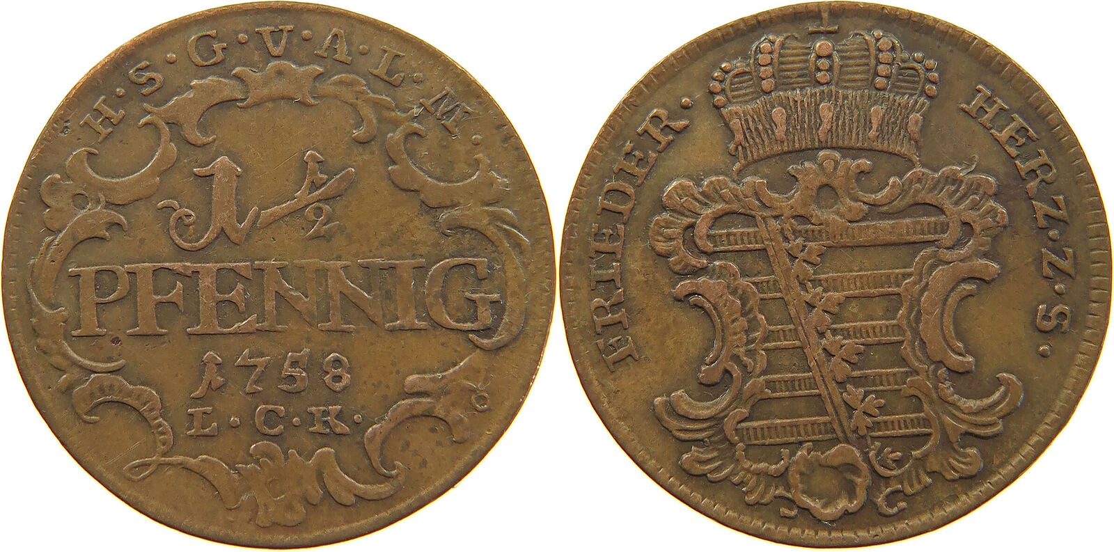 SACHSEN GOTHA ALTENBURG 1 1/2 PFENNIG 1758 Friedrich III. 1732-1772 SS ...