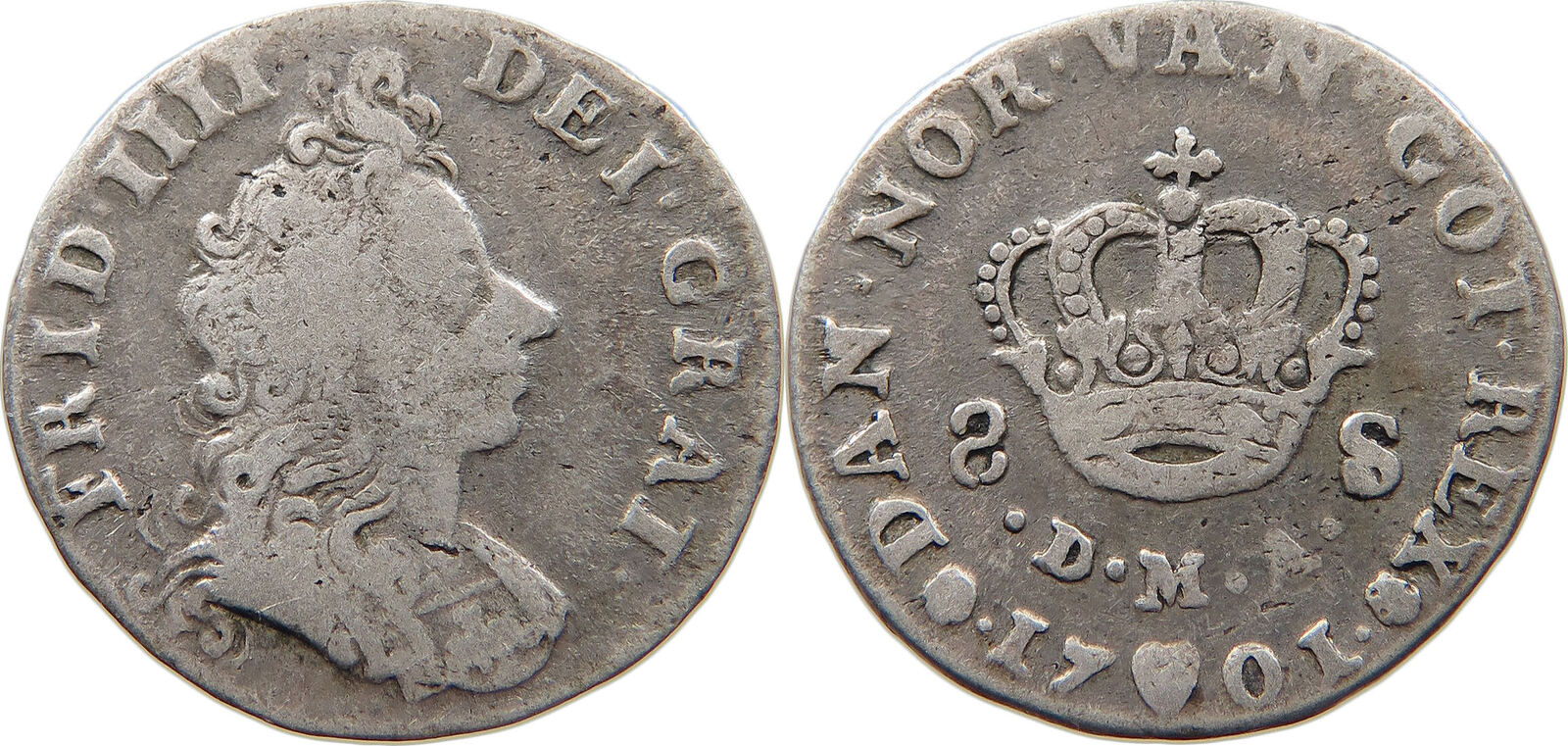 DENMARK 8 SKILLING 1801 Frederik IV. 1699-1730. S-SS | MA-Shops