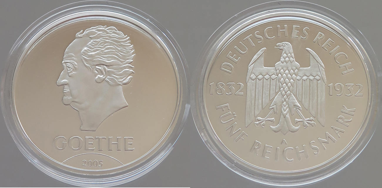 BRD 5 Mark 1932 (2005) Goethe Silber Nachprägung pp | MA-Shops