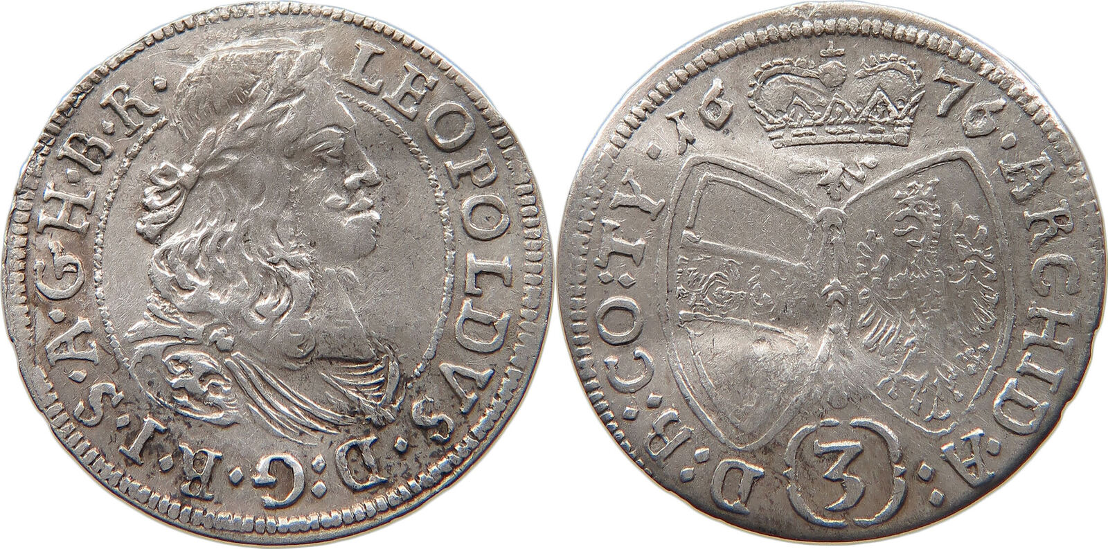 HAUS HABSBURG 3 KREUZER 1676 HALL LEOPOLD I. (1657-1705) SS | MA-Shops