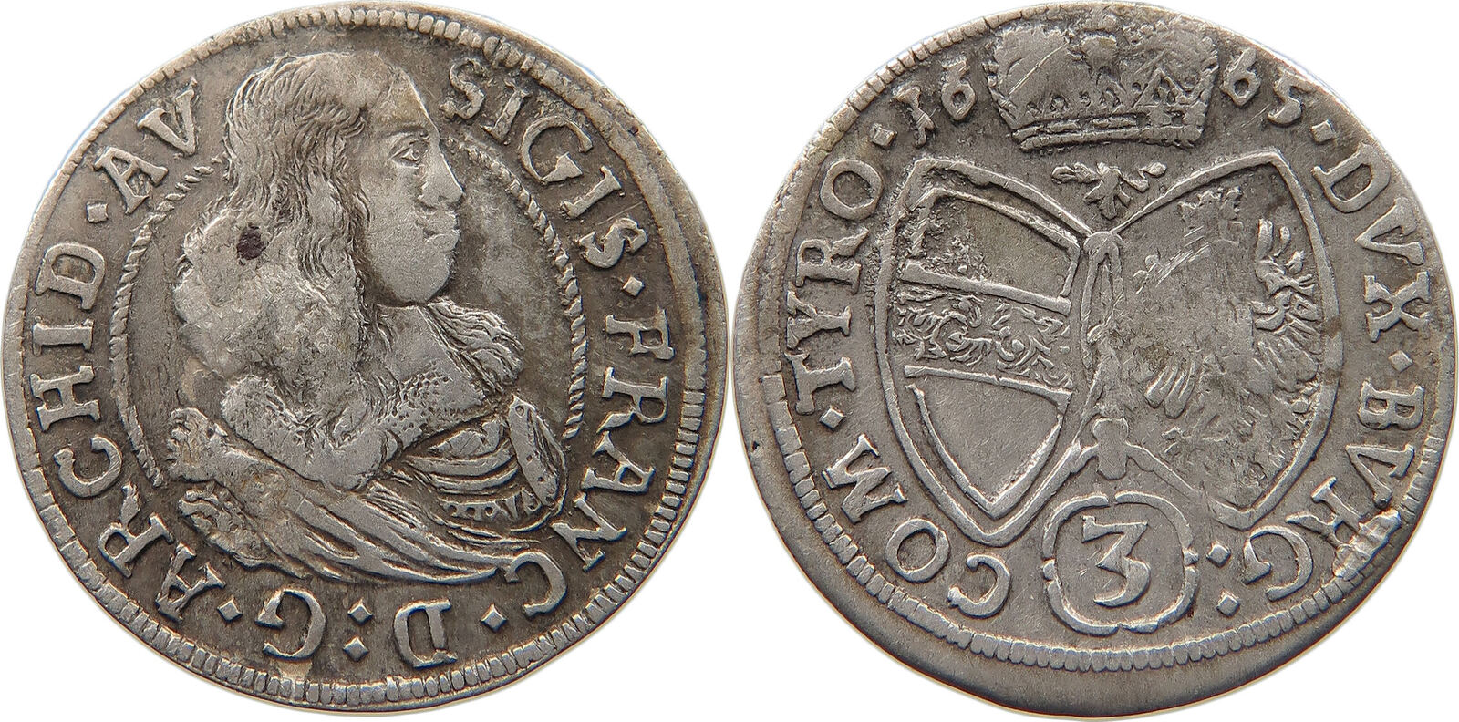 HAUS HABSBURG 3 KREUZER 1665 Erzherzog Sigismund Franz 1663-1665. SS ...