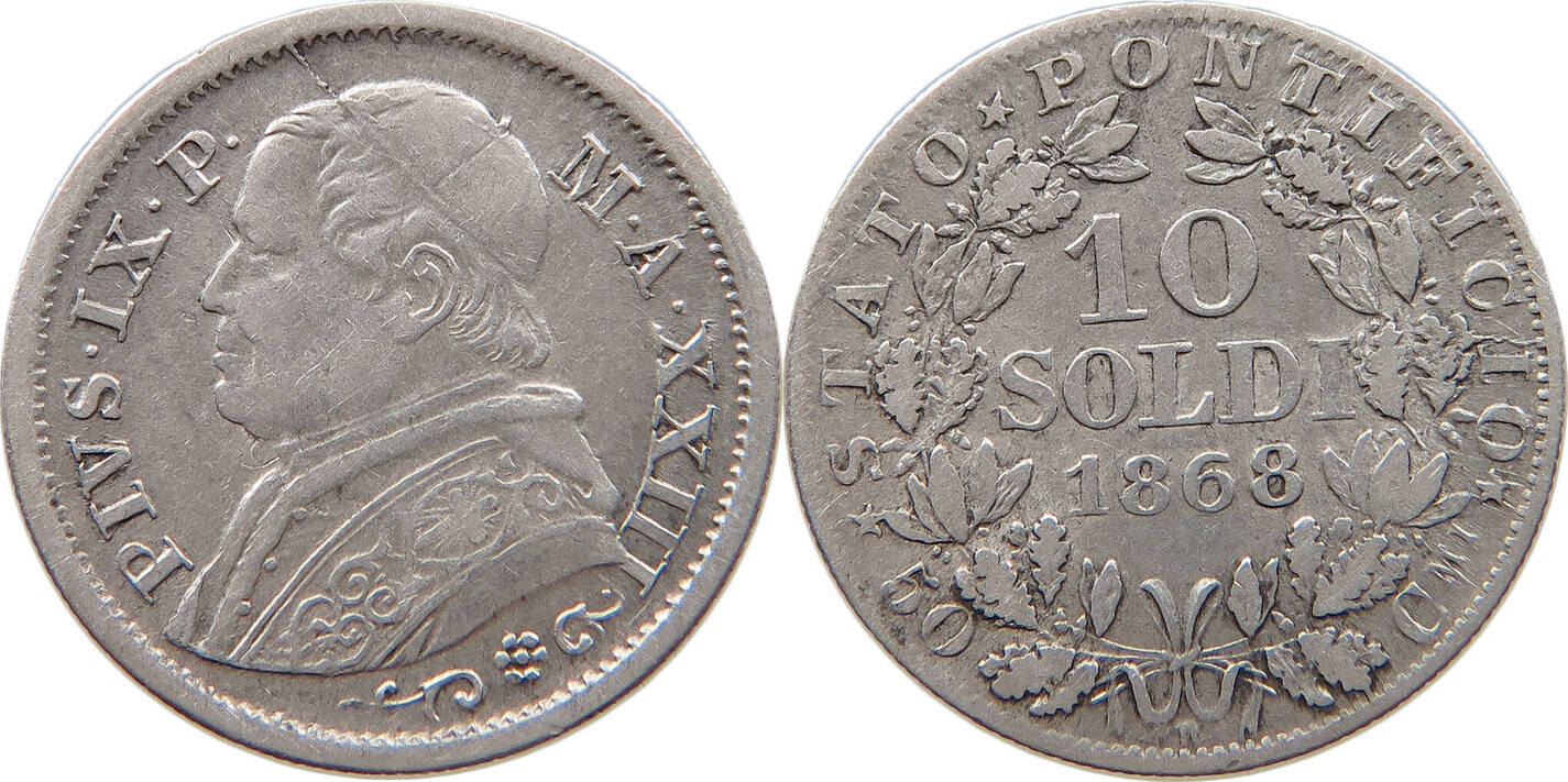 VATICAN 10 SOLDI 1868 Pius IX. 1846-1878. SS | MA-Shops