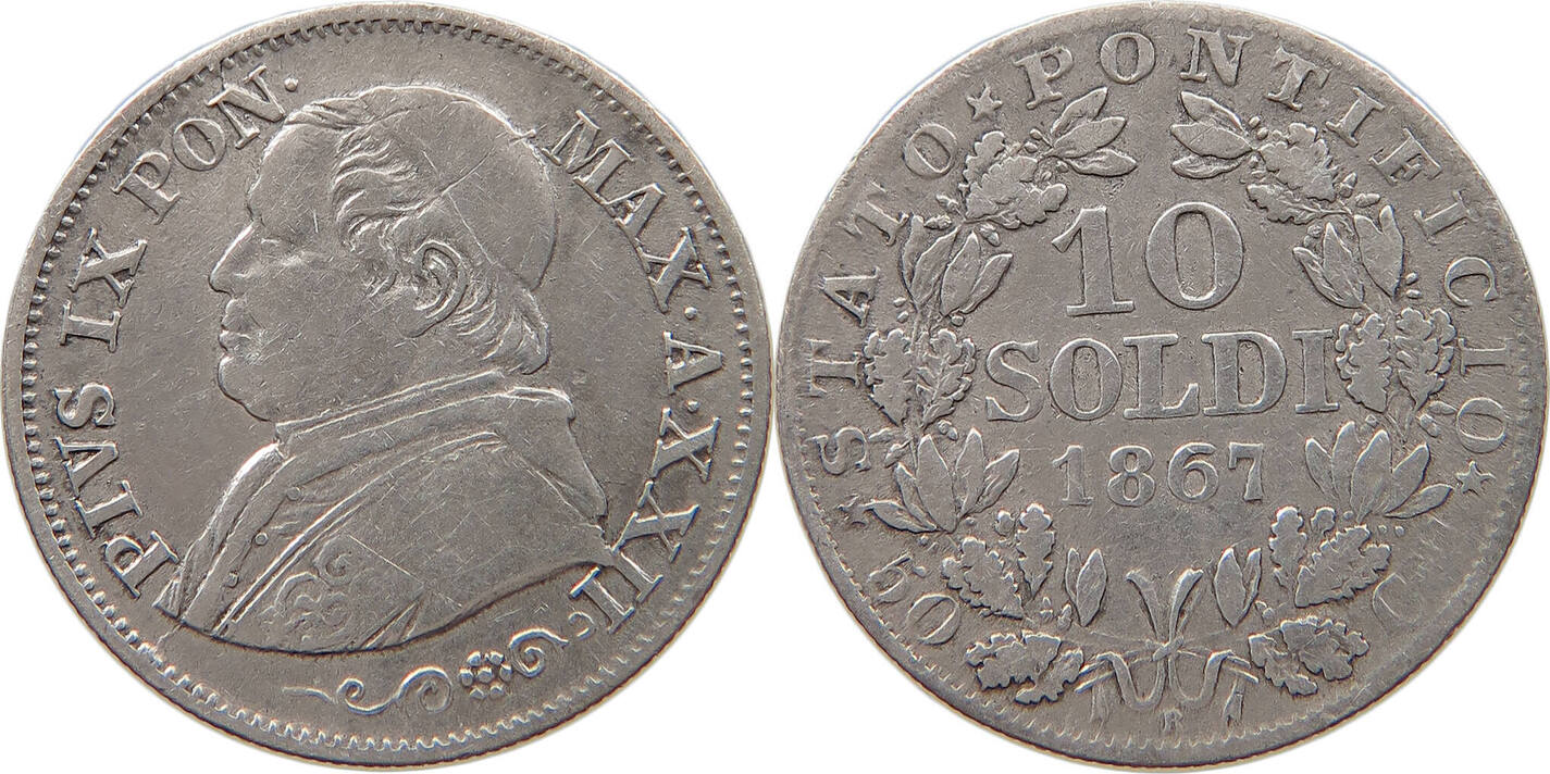 VATICAN 10 SOLDI 1867 Pius IX. 1846-1878. SS | MA-Shops